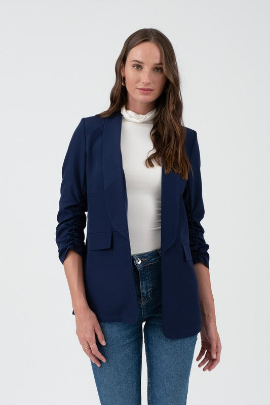 Ruched 3/4 Sleeve Blazer | Black – Wight Elephant Boutique